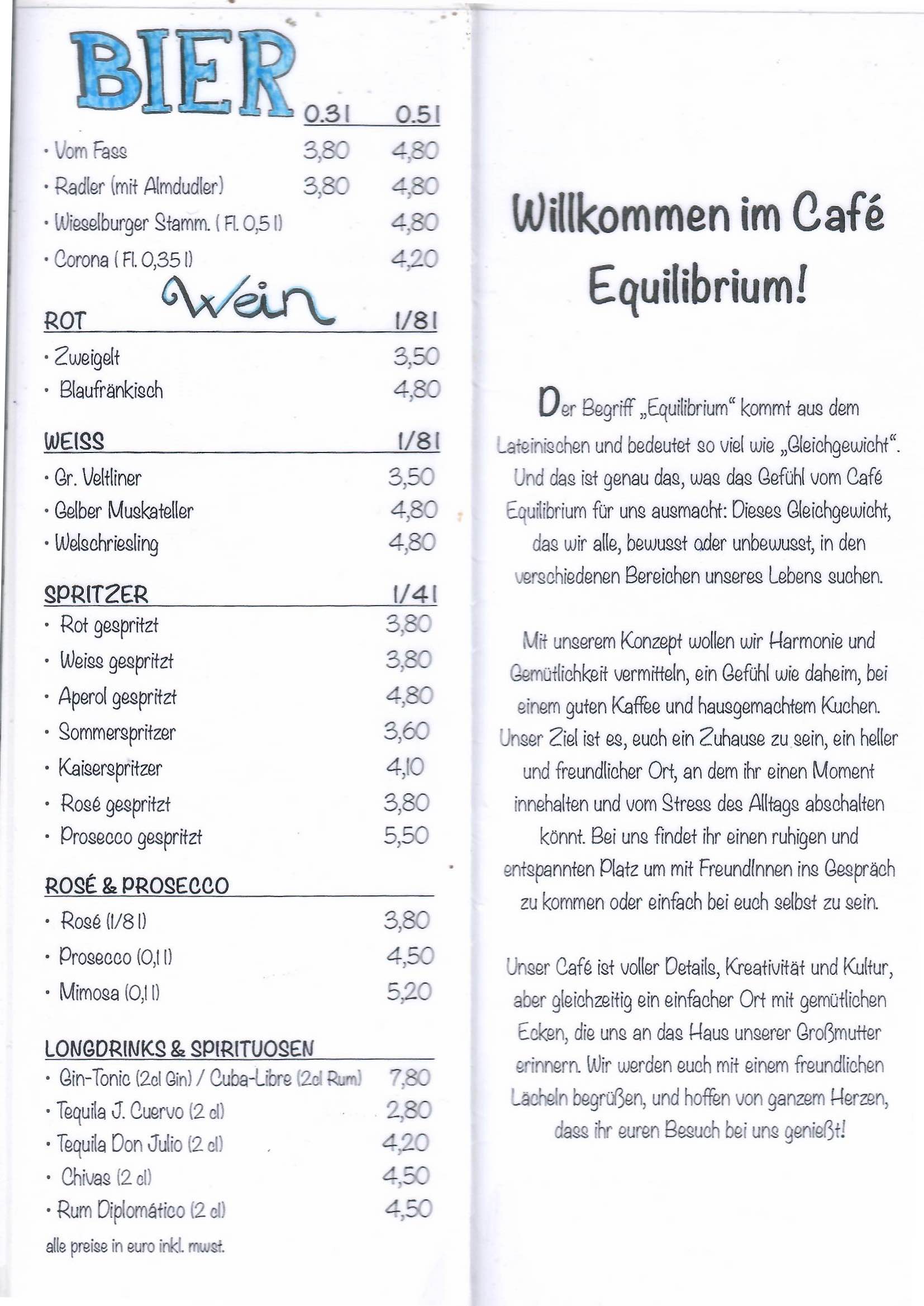 Speisekarte - Equilibrium Kaffee